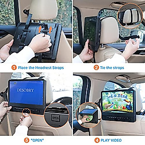 12" Portable DVD Player for Car, DESOBRY Car DVD Player Dual Screen with 5-Hour Rechargeable Battery, HD Transmission, Headrest DVD Player Support USB/SD,Last Memory(1 Player+1 Monitor)
