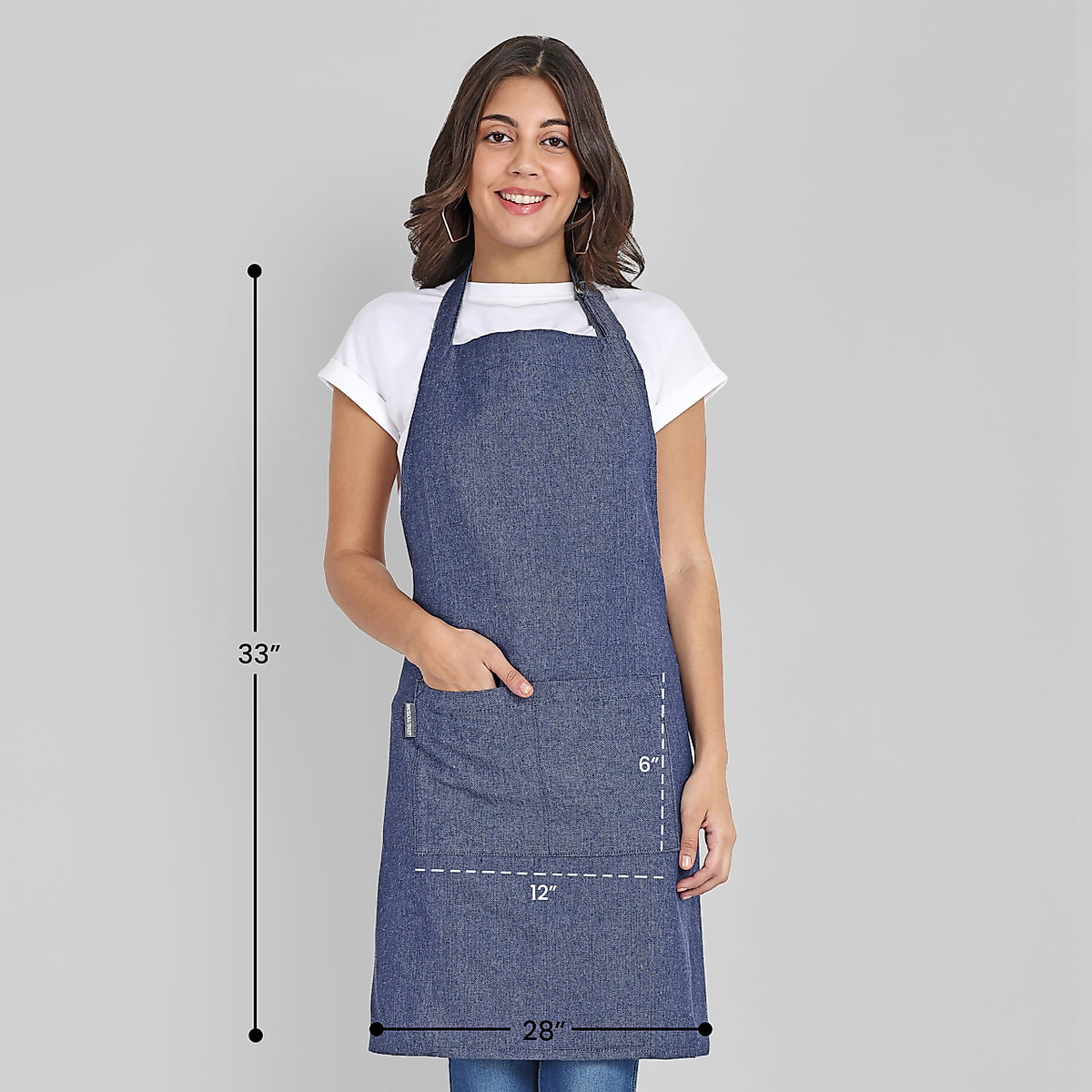Mellow Buff 2 Pack Chef Apron, Recycled Cotton Kitchen Apron with an Adjustable Neck with Long Ties, for cooking, baking | Denim Blue…