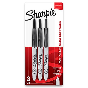 Sharpie Retractable Permanent Markers, Ultra Fine Point, Black, 3 Count