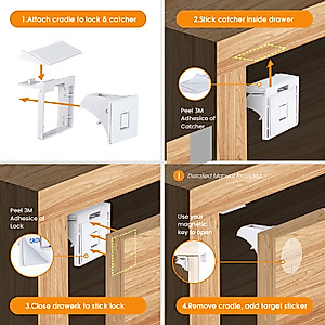 YSF 12 Pack Magnetic Cabinet Locks Highly Secure Baby Proofing Cabinet Latch Child Safety Locks for Cupboard Drawers, Adhesive Easy Installation Children Proofing Cabinet Latches(10 Locks + 2 Keys)