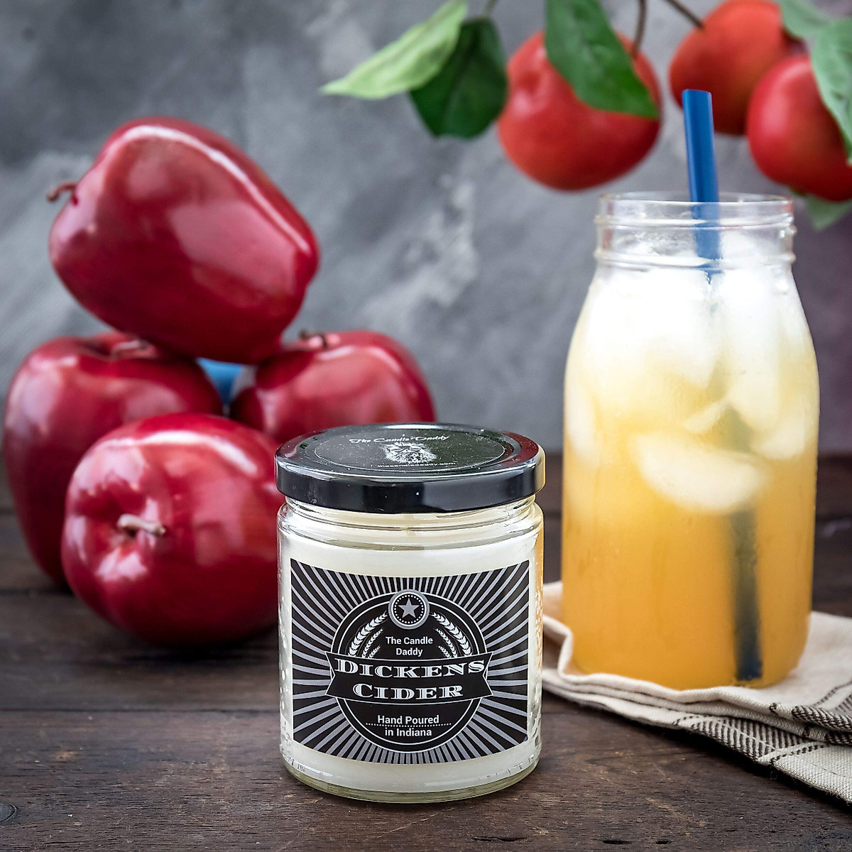 Dickens Cider- Funny Apple Bourbon Cider Scented Jar Candle Fall- 6 Ounce- 40 Hour Burn