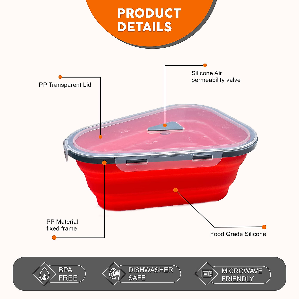 Pizza Storage Container with Pizza Cutter, 5 Microwavable Serving Trays with Pizza Container, Silicone Pizza Storage Container, Pizza Pack, Pizza Storage Container Collapsible, Pizza Keeper, Red