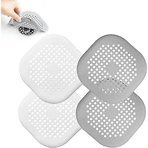 4 Pcs Silicone Drain Protector with Sucker Sink Strainer Shower Drain Cover Hair Catcher for Shower Drain Strainer Plug Trap Filter for, Plug Hydrophobic Filter Cover for Bathroom, Bathtub, Kitchen