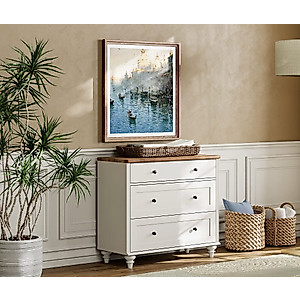 WAMPAT Dresser for Bedroom with 3 Drawers, White Kids Dressers with Wide Chest of Drawers, Mid Century Modern Wooden Closet Storage Organizer, Small Dressers for Living Room, Nursery, Hallway