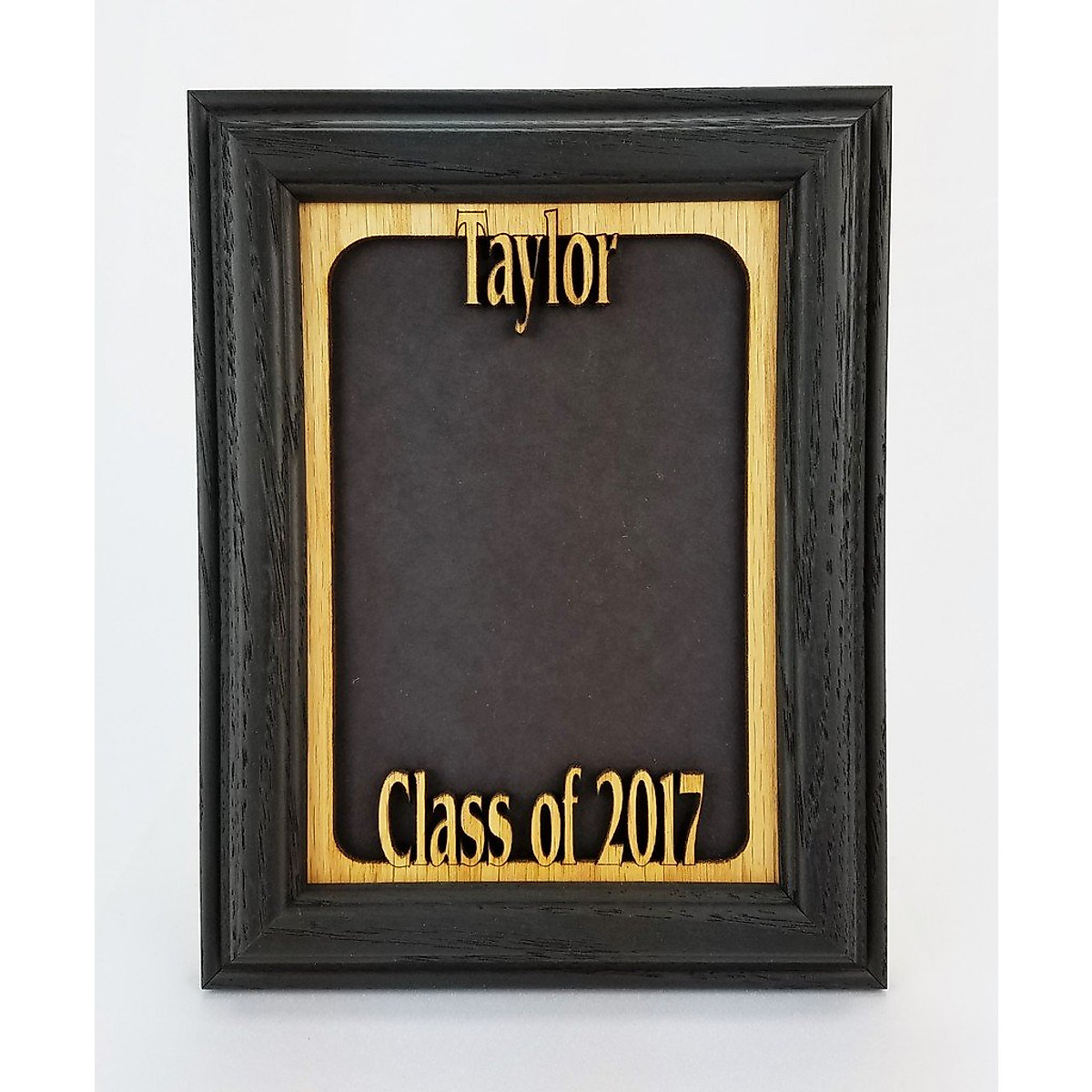 NORTHLAND FRAMES AND GIFTS, INC. - 2017 Graduation Personalized Name Centered Vertical Black Picture Frame Oak Matte 5X7