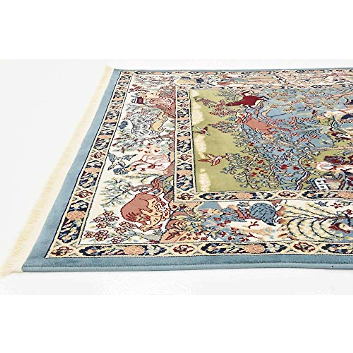 Unique Loom Narenj Collection Classic Traditional Hunting Scene Textured Design Area Rug, Rectangular 5' 0" x 8' 0", Blue/Tan