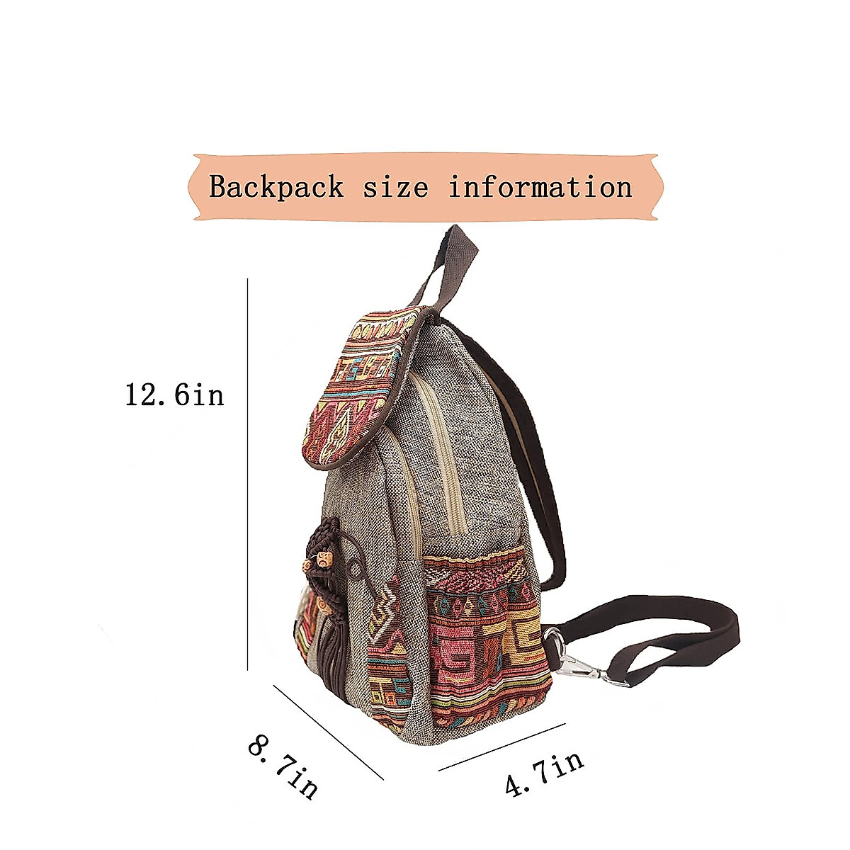 HUANGGUOSHU Backpacks For Women Sling Backpack Casual Canvas Backpack Convertible For Girl Boho Hand-Woven Exquisite Knitting Backpack With Lots Of Pockets Gift For Young Adult Women