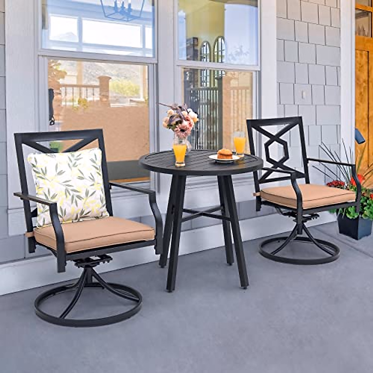 NUU GARDEN 3 Pieces Patio Furniture Set Rocking Bistro Set,Outdoor Patio Bistro Set with Round Coffee Table and 2 Swivel Rocker Chairs for Garden Balcony Backyard Poolside,Black and Beige