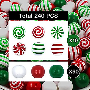 240 PCS Christmas Candy Wooden Beads, Lollipop Candy Swirl Beads with Color of Red Green White, Round Craft Bead for DIY Garland Jewelry Craft for Xmas Tree Party Supplies Home Decoration