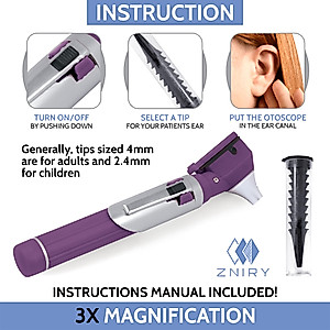 Zniry Fiber Optic Mini Otoscope - Ear Scope with Light, Ear Infection Detector (Purple Color) Reguler