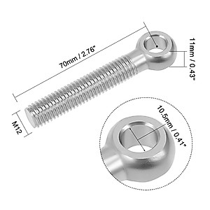 uxcell M12 x 70mm Machinery Shoulder Swing Lifting Eye Bolt 304 Stainless Steel Metric Thread