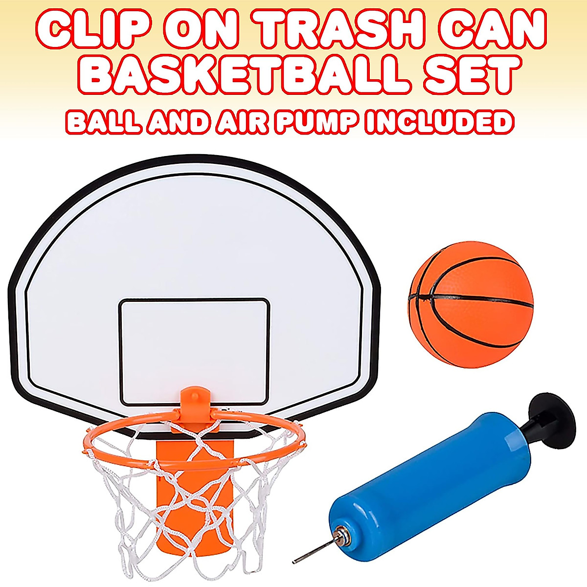 ArtCreativity Trash Can Basketball Set, Includes Clip-On Hoop with Backboard, Inflatable Ball and Pump, Fun Indoor Basketball Hoop for Kids, Office Toys for Adults, Great Birthday Gift Idea