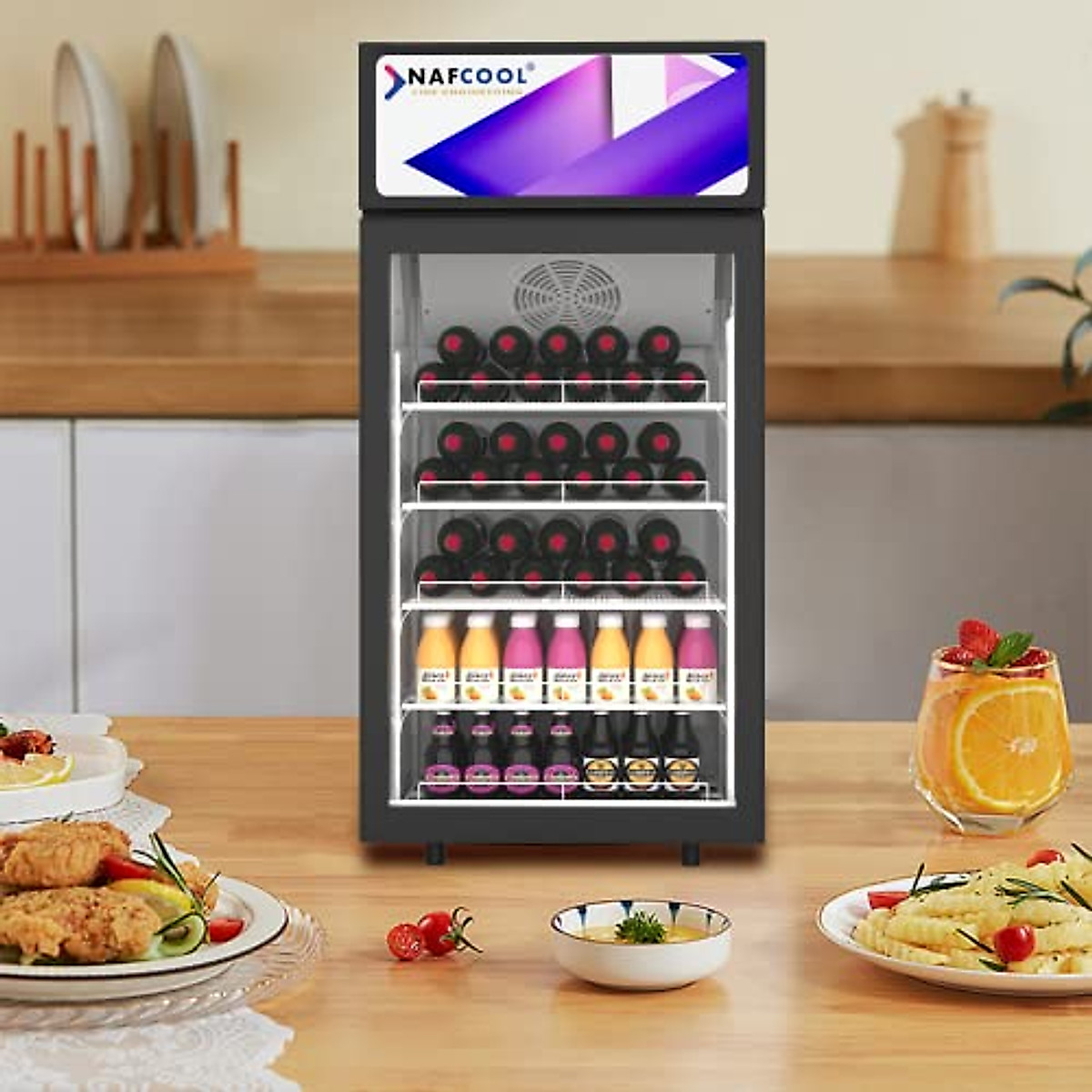 NAFCOOL Sub Zero Commercial Beverage Refrigerator Cooler, 3 Cu Ft Mini Small Undercounter Countertable Refrigerator Drink Display Fridge with Glass Door Home or Sale Used,ETL & NSF Approval, 20" Wide