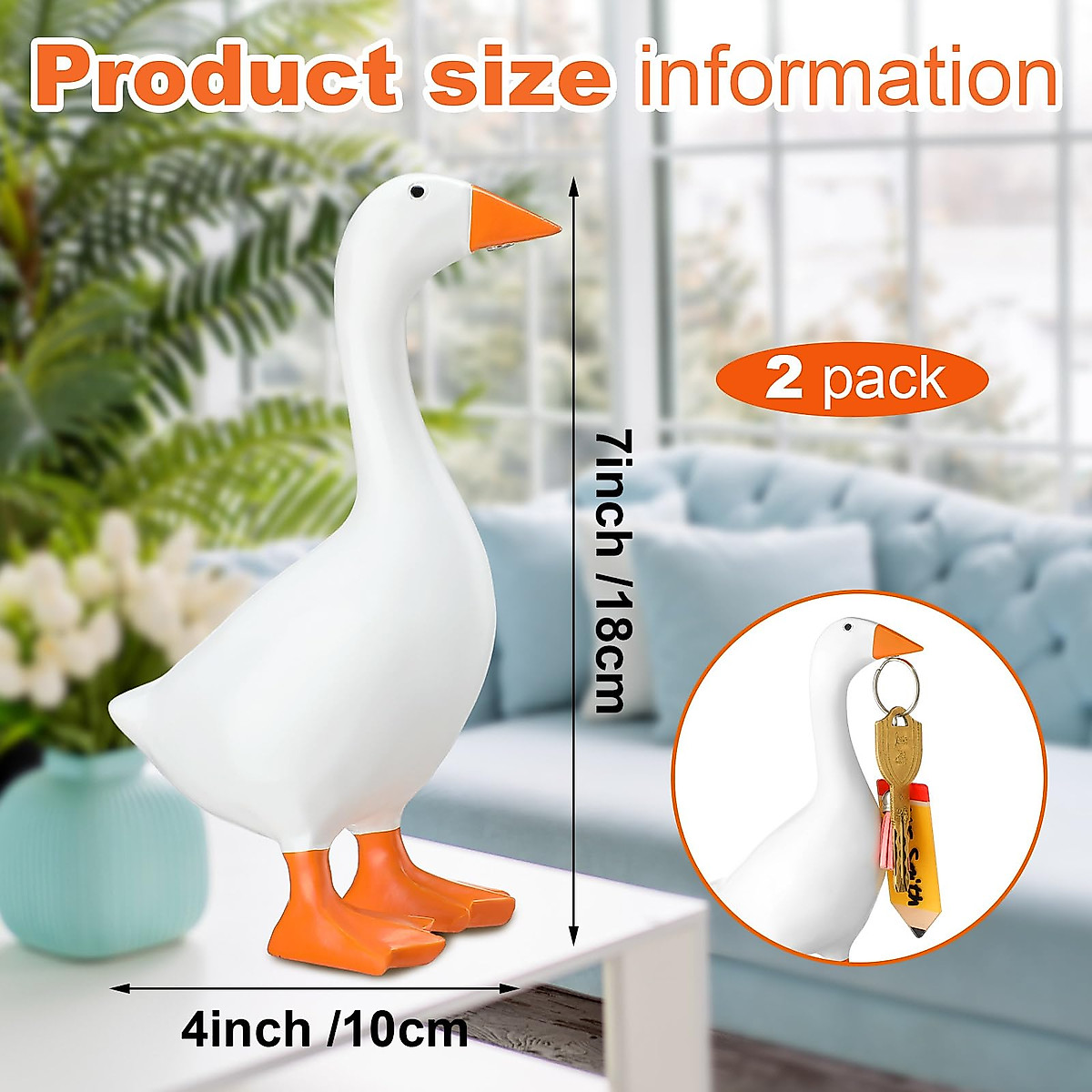 Vercraft 2 Pack Magnetic Goose Key Holder Cute Resin Goose Statue Magnet Kawaii Room Office Table Desk Decor Aesthetic Funny Key Hanging Holder for Home and New Apartment, Unique Housewarming Gifts
