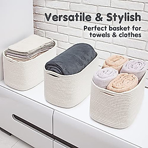 Cotton Rope Basket for Blanket Basket | Nursery Storage | 15"x10"x9" Set of 3 White Medium Storage Baskets for Organizing with Handles works as Wicker Basket, Woven Baskets for Storage Blanket