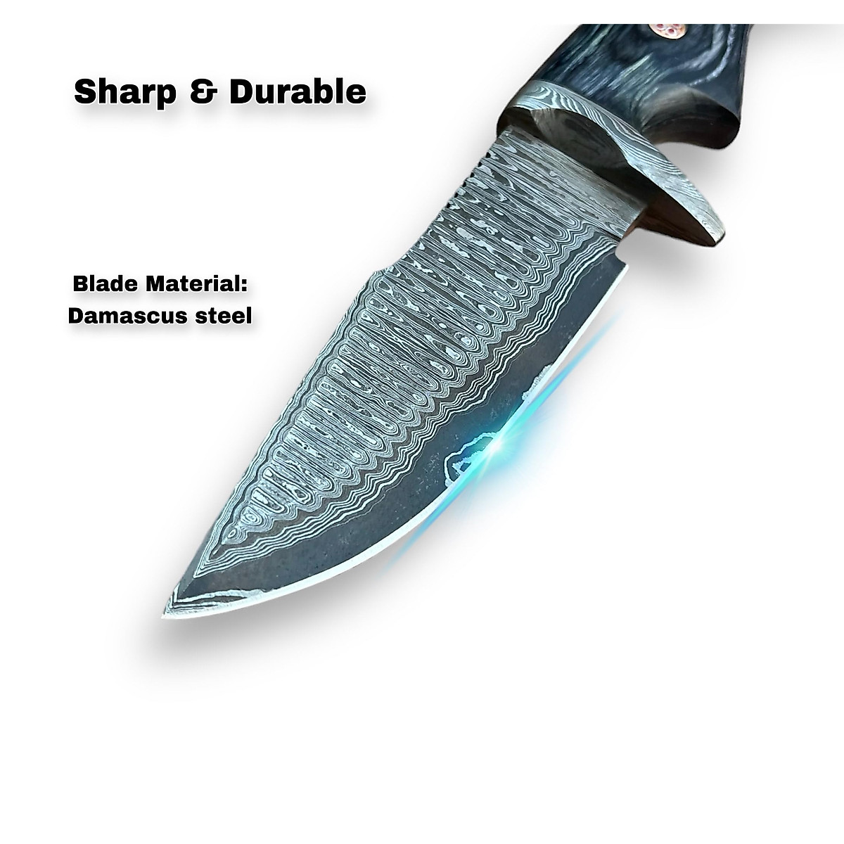 LYN-Handmade Damascus Steel Hunting Knife with Sheath Fixed Blade Damascus Hunting Belt Knife for Camping Ideal for Skinning, Camping, Outdoor - EDC Fixed Blade Bushcraft Knife Ergonomic Black wood Handle | Cool Knives For Men Tactical