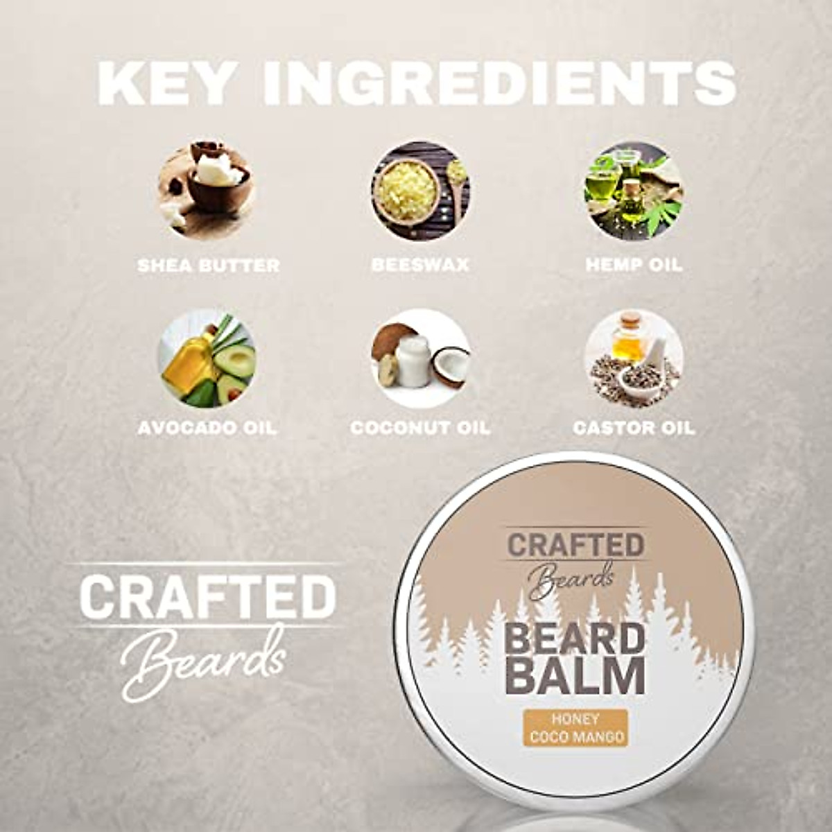 Crafted Beards - Beard Balm - Beard Wax - Mustache Wax - Light Hold - For a Softer, Smoother, Moisturized Beard - Made with All-Natural and Organic Ingredients - Leave in Conditioner (Honey Coco Mango)