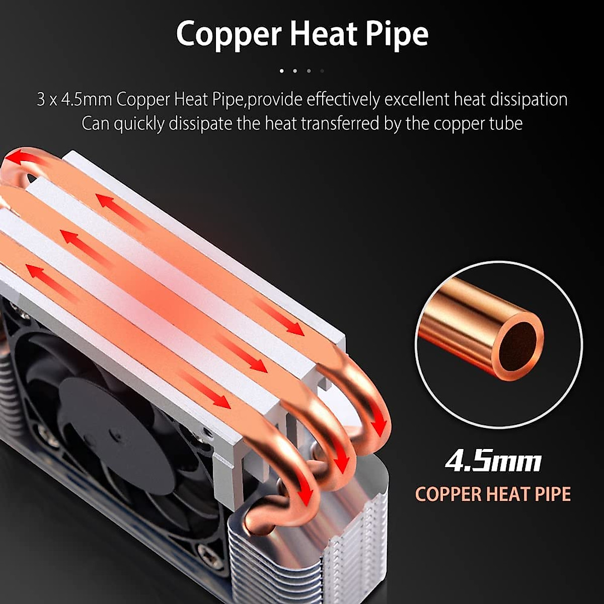 NewHail 12V M.2 2280 SSD Heatsink with 40mm PWM Cooling Fan, Copper Heat Pipes and Thermal Pad, SSD Cooler for M.2 2280 NVMe & SATA SSD Only