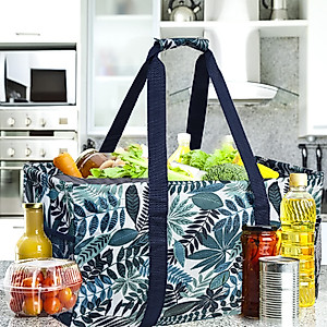 Extra Large Utility Tote Bag Beach Bag Reusable Grocery Bags Collapsible Tote with Wire Frame for Groceries Storage Picnic Leaves 3