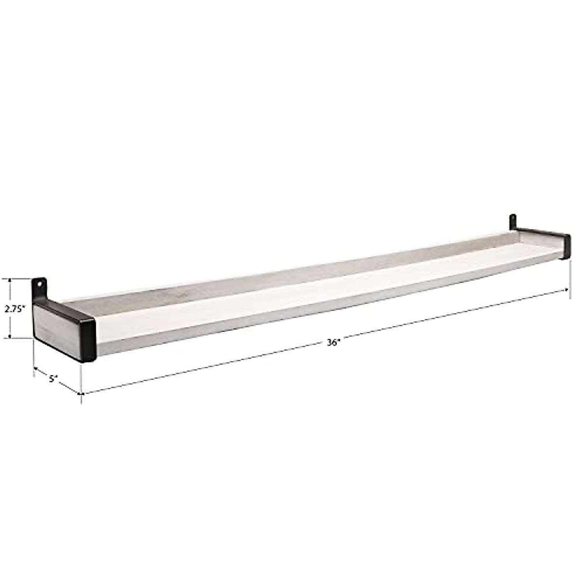 InPlace Shelving, 9602116E, Wall Mounted Real Wood Industrial Bracket Ledge, 36 Inch x 5 Inch x 2.75 Inch, Distressed White