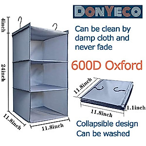 DonYeco Bundles of 3-Shelf Hanging Oxford Closet Organizers and Storage & 3-Shelf Hanging Closet Organizers and Storage with 4 Side-Pockets