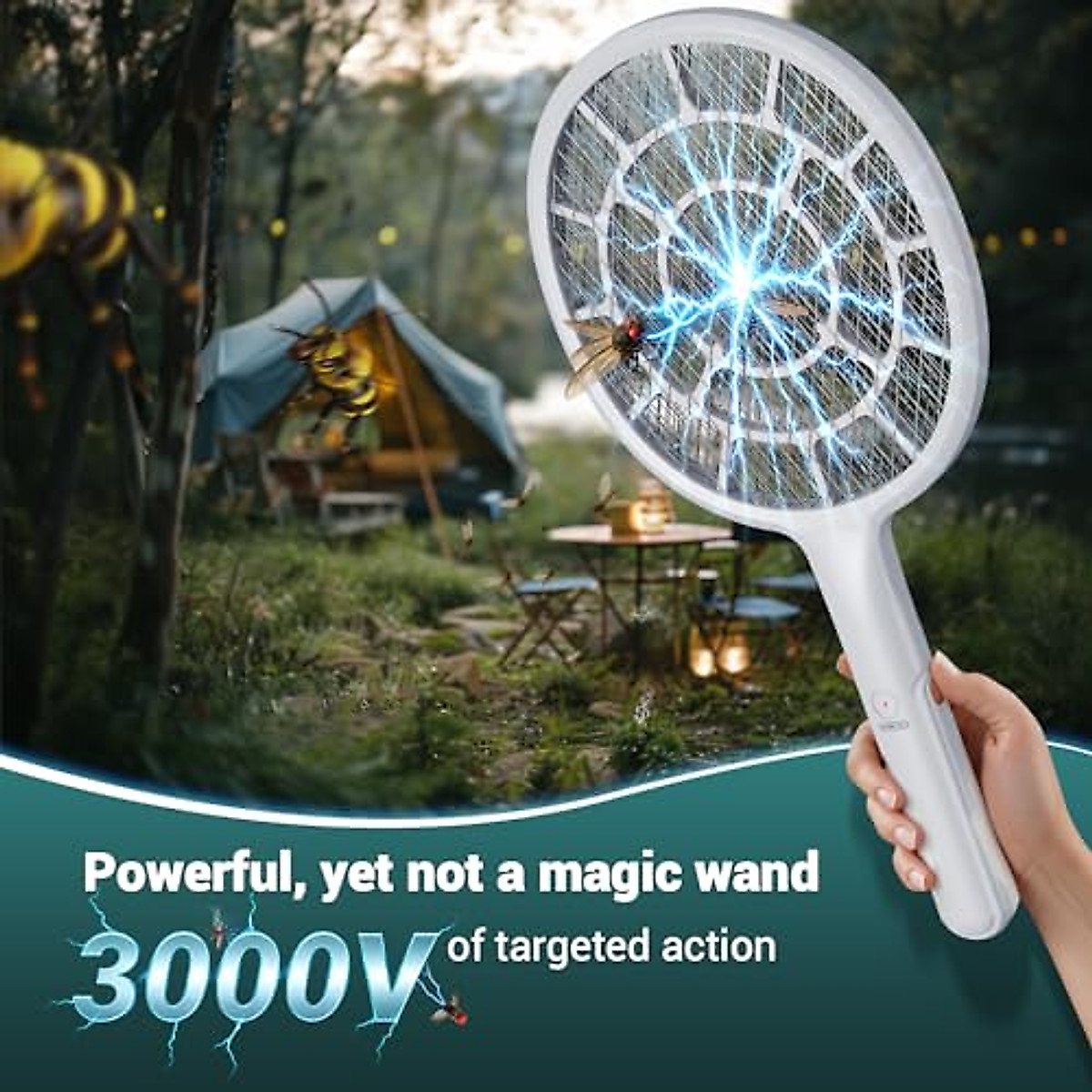 YsChois®, Electric Fly Swatter Racket - Bug Zapper Racket with Powerful Grid - Easy to Use, Lightweight - Indoor & Outdoor Use - Empirical Use Tips (Included) - AA Battery Required (Not Included)