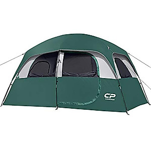 CAMPROS CP Tent-6-Person-Camping-Tents, Waterproof Windproof Family Tent with Top Rainfly, 4 Large Mesh Windows, Double Layer, Easy Set Up, Portable with Carry Bag - Dark Green