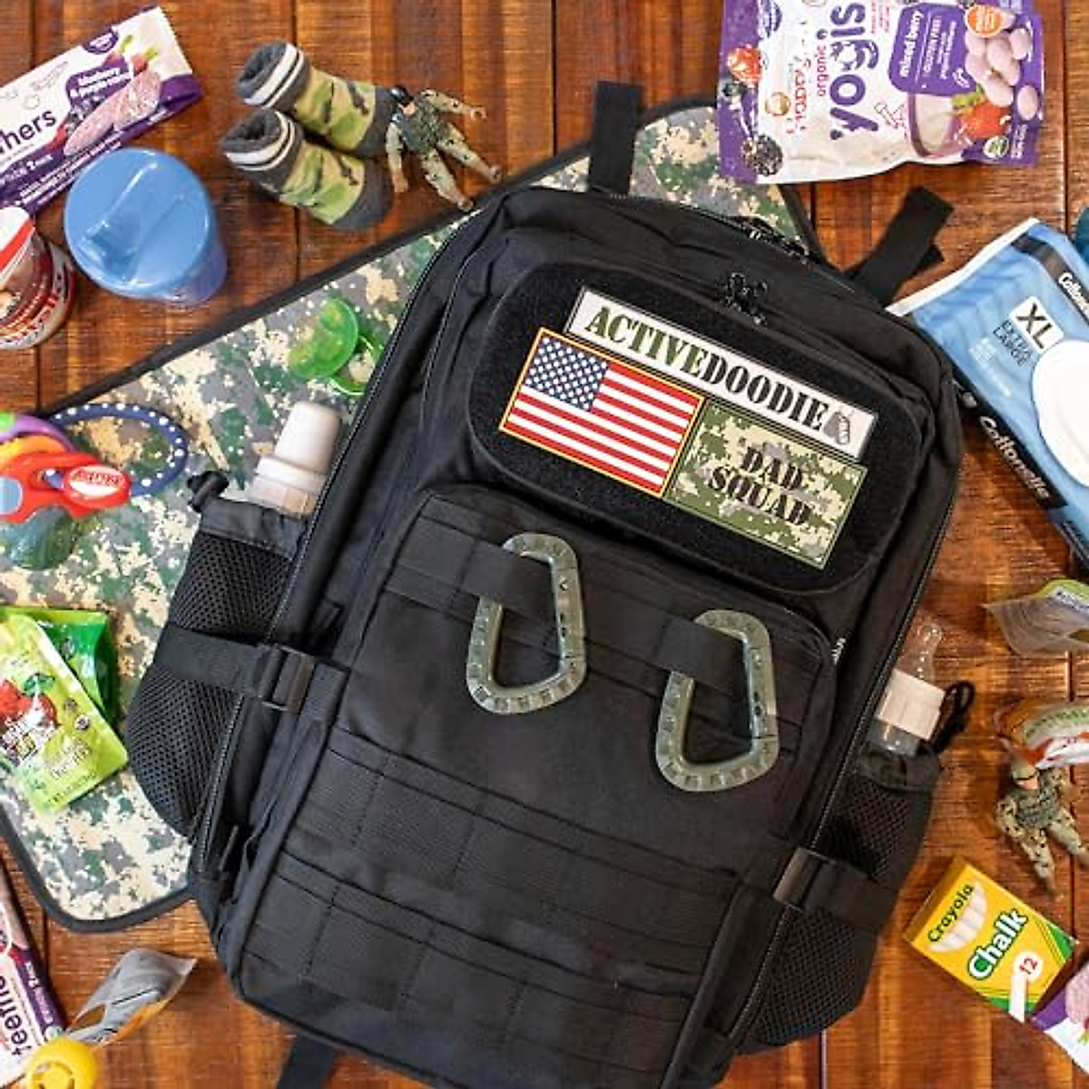 ActiveDoodie Dad Gear - Dad Diaper Bag for Men with Waterproof Changing Pad, Removable Dad Patches, Mens Diaper Bag, Black