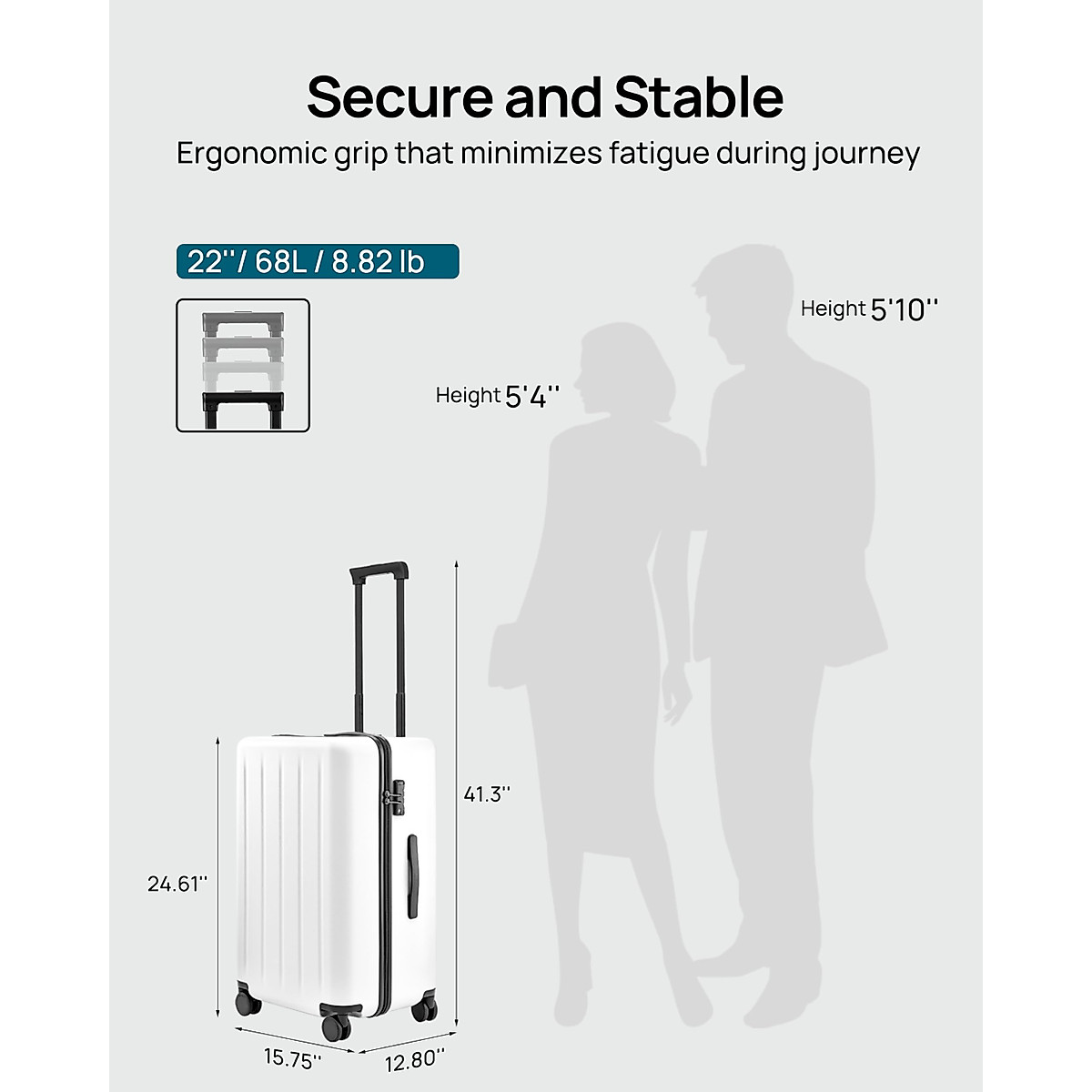 NINETYGO Hardside Scratch resistant Luggage, Spinner Suitcases Airline Approved with Wheels for Travel, Lightweight Luggage with TSA Lock (Solid White, Checked-22-Inch)