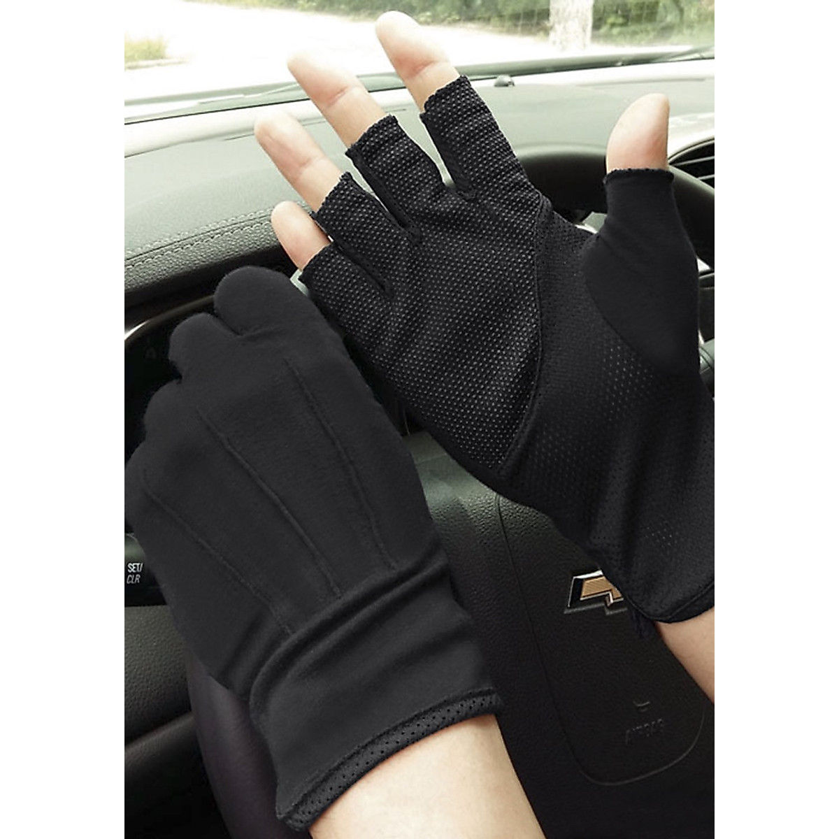 Summer Driving Gloves Cycling Half Finger Mittens for Men Women Sun Protection Gloves Touch Screen Quick Dry Outdoor Mitts, Black, One Size