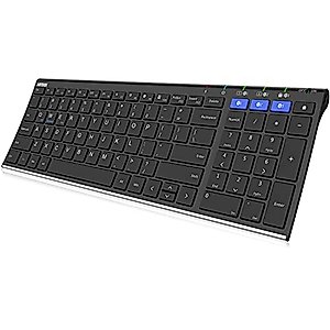 Arteck HB193 Universal Bluetooth Keyboard Multi-Device Stainless Steel Full Size Wireless Keyboard for Windows, iOS, Android, Computer Desktop Laptop Surface Tablet Smartphone Rechargeable Battery