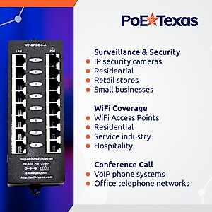 PoE Texas 8 Port PoE Injector - Gigabit Passive Power Over Ethernet Midspan - Front Wall Mount Solution for Security Cameras, IP Phones, WiFi APs - Add PoE to Non-PoE Switch (Without Power Supply)