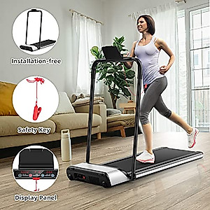 Goplus Folding Treadmill, Ultra-Thin Installation-Free Foldable Electric Treadmill, Low Noise, Walking Jogging Machine, Portable Superfit Treadmills for Home Office