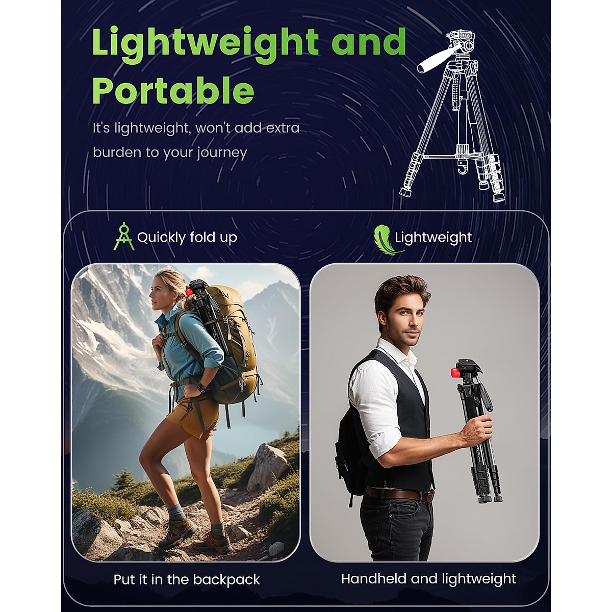 CAMBOFOTO 74"-Camera-Tripod, Porfessional Aluminum Heavy Duty Tripod Stand for Mirrorless Camera/DSLR/Cell Phone/Camcorder, with Holder and Travel Bag