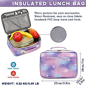 Lohol Galaxy School Backpack with Lunch Box, Lightweight Water Resistant BookBag Set for Kids Girls Teens (Pink&Purple