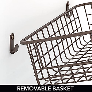 mDesign Wall Mount Metal Farmhouse Wall Decor Storage Organizer Basket Bin with Handles for Hanging in Entryway, Mudroom, Bedroom, Bathroom, Laundry Room - Wall Mount Hooks Included, 6" Wide - Bronze