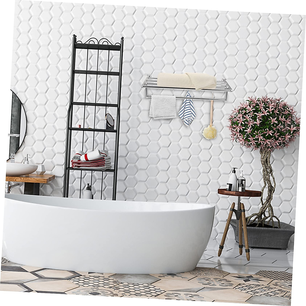 GARVALON Bathroom Towel Rack Towel Holder Bathroom Toilet Storage Rack Bathroom Towel Shelf Foldable Towel Shelf Bathroom Shelf Organizer Towel Rod No Punching Hand Towel Space Aluminum