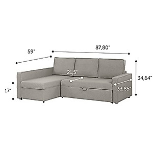 South Shore Live-It Cozy Sectional Sofa-Bed with Storage, Gray Fog