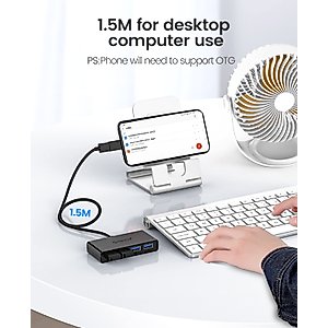 ORICO 4-Port USB 3.0 hub, USB hub 3.0 with Power Supply Port[Charging Not Supported], 5 ft Data Cable for Desktop, iMac, Surface Pro, XPS, USB Flash Drives, Mobile HDD, and More - Black