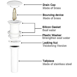 Gaosin Solid Brass White Color Bathroom Faucet Sink Drain Stopper Vessel Vanity Pop Up Drain Without Overflow