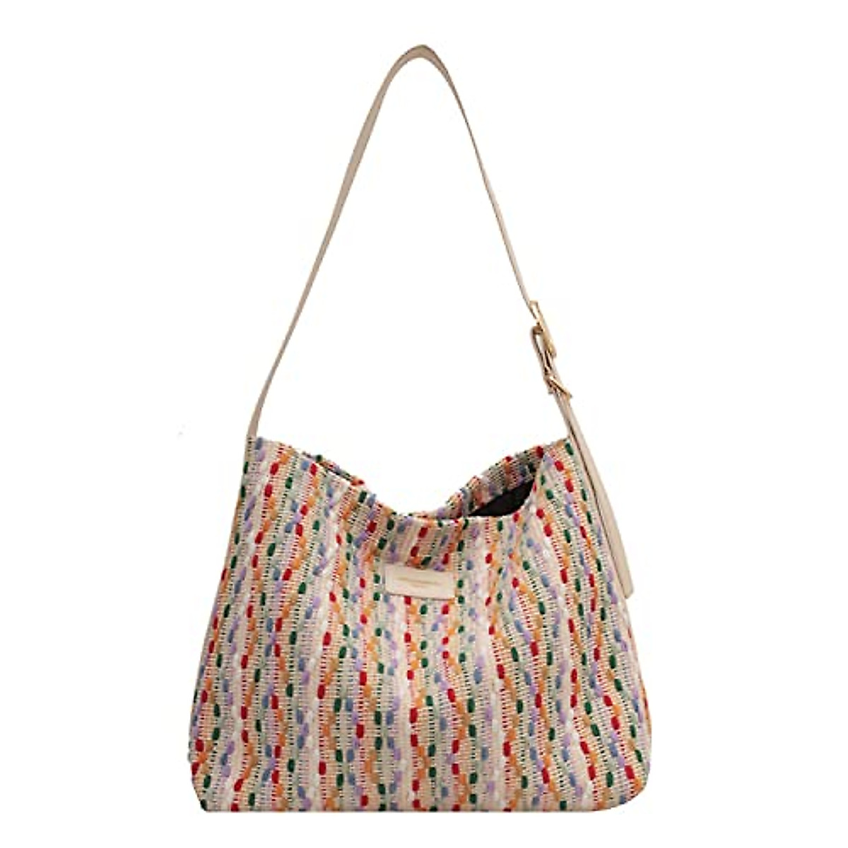 QTKJ Tote Bag, Canvas Shoulder Bag Leather adjustable shoulder straps Crossbody Bag, Large Size Canvas Tote Designer Tote Bag for women Vacation, Travel, Daily and Work（White）