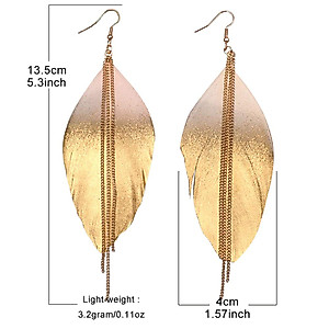 Chic handmade eye catching brilliant shine light weight boho nature feather earrings for women (White)