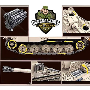 General Jim's Military Brick Building Set - WW2 German Army King Tiger Panzer VI Tank Building Blocks Model Set for Military, World War 2 and Building Enthusiasts Including Teens and Adults