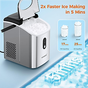 Vividmoo Ice Makers Countertop with Handle,33Lbs/24H,Portable Ice Maker Machine with Self-Cleaning,Perfect for Home Kitchen(Sliver)