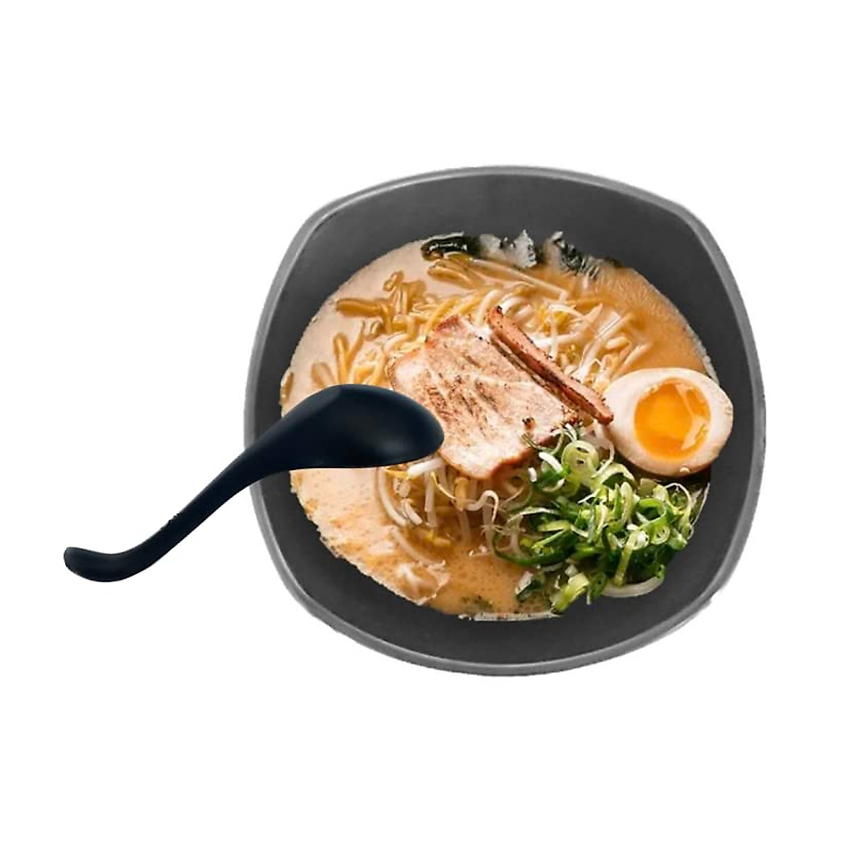 Lucky Star Melamine Japanese Ramen Spoon Noodle Soup Spoon 6.5”, Black, 48-pcs per case (4 dozen)