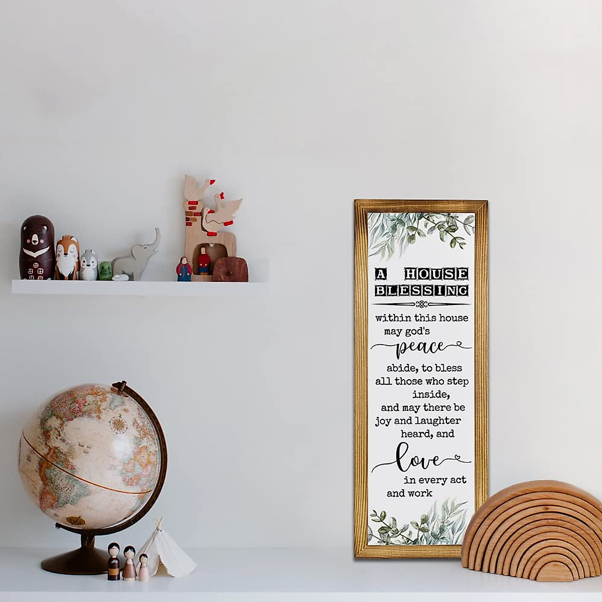 Maoerzai Bless This Home Wall Decor, Bless This House Wood Plaque Inspiring Quote, A House Blessing 6 X16 Inch Hanging Sign, Christian Religious Home Decor Saying. (White-Blessing sign)