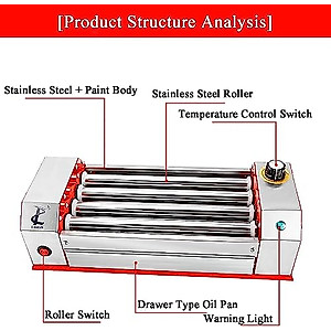 hotdog roller grill Stainless Steel Hot Dog Roller Machine, Commercial Sausage Grill Cooker Machine, 0-250 Temperature Control, With Oil Pan, Commercial and Household Hot Dog Machine (Size : 3 Tubes