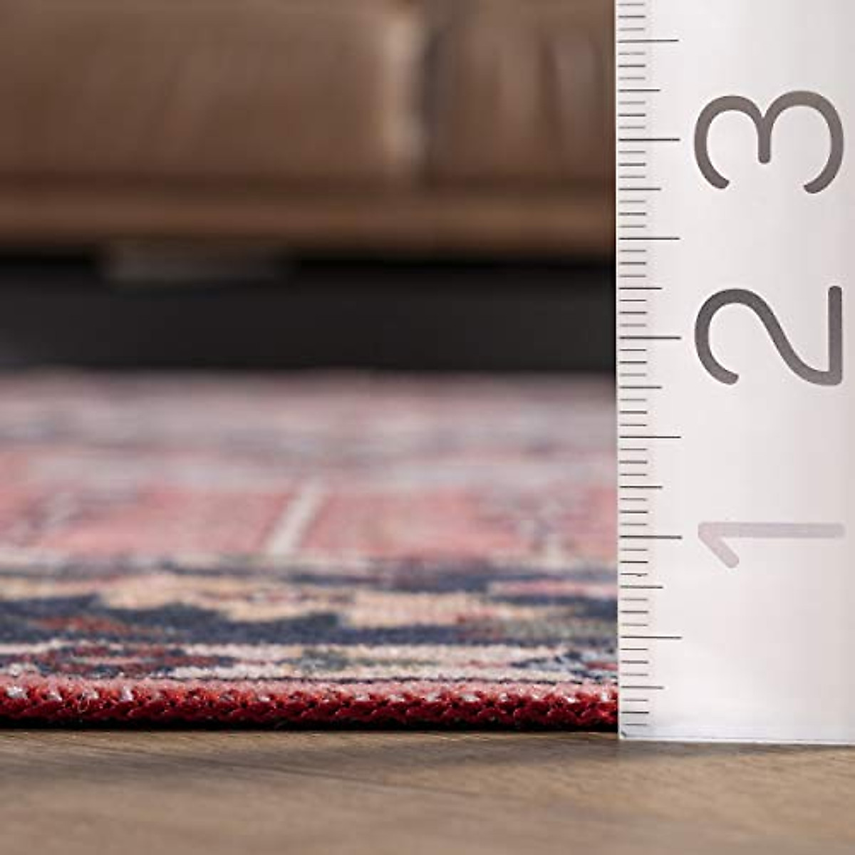 nuLOOM Amber Machine Washable Floral Aztec Area Rug, 4' x 6', Rust