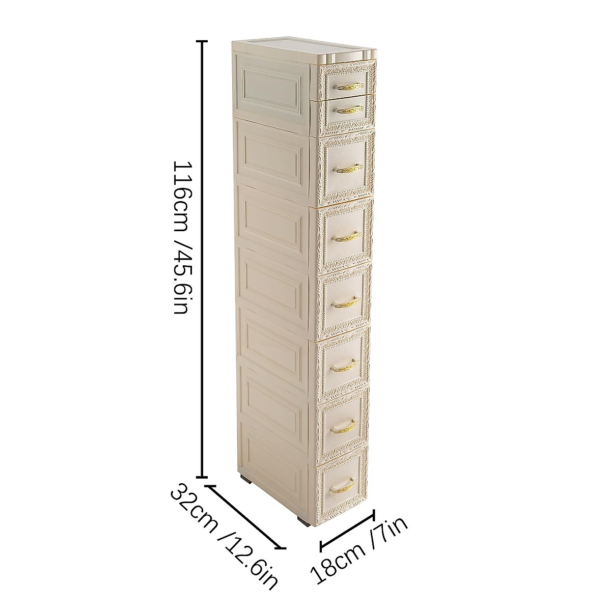 CNCEST 7 Tier Bathroom Floor Cabinet, Vertical Storage Unit with Drawers and Casters, Large Capacity Narrow Tall Slim Storage Tower, Waterproof Toilet Paper Storage Cabinet for Small Spaces Gaps