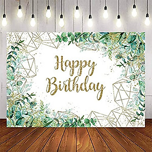 Avezano Greenery Birthday Backdrop 7x5ft Sage Green Eucalyptus Leaves Happy Birthday Party Background Boy Girl Women Botanical Birthday Party Decorations
